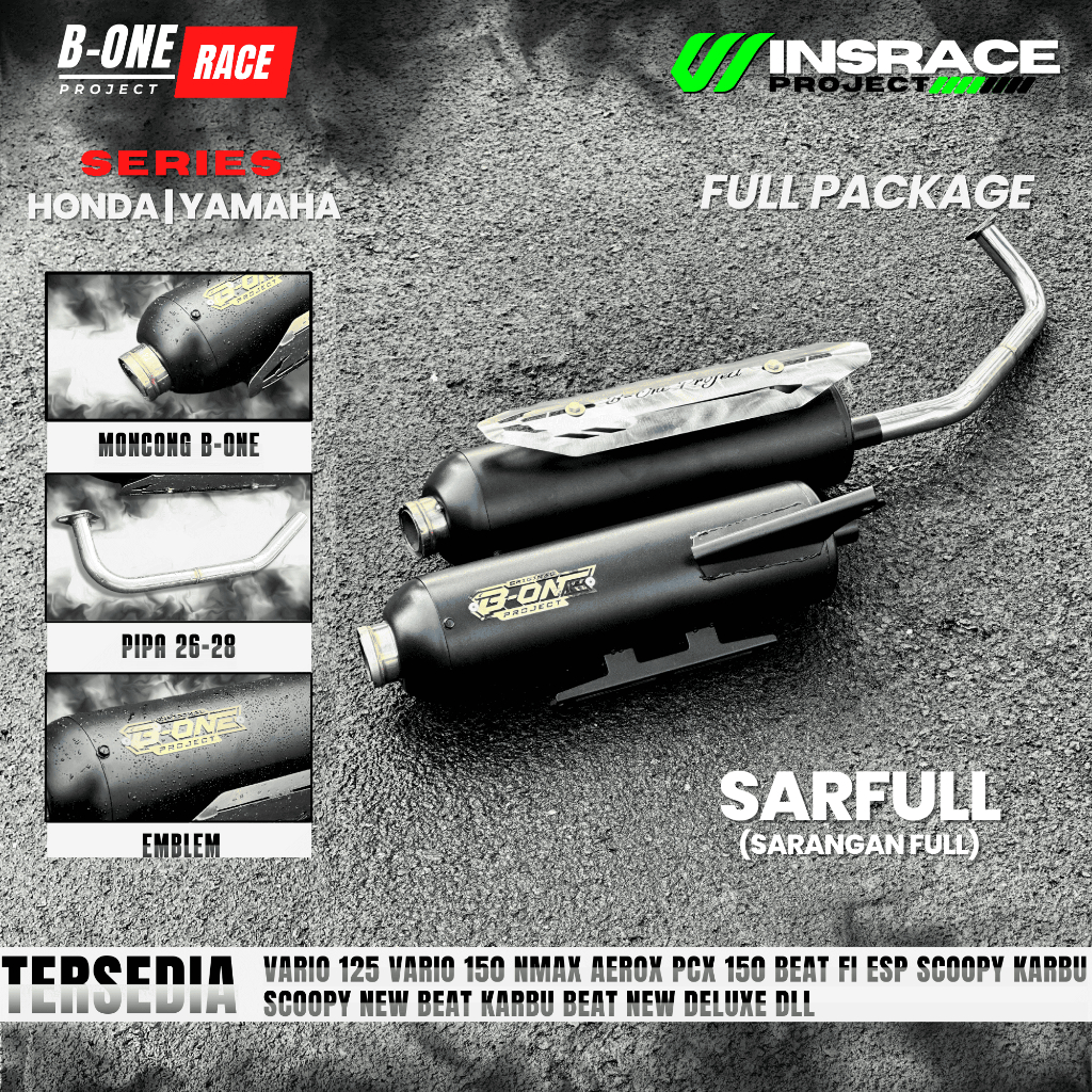 Jual Knalpot B-ONE Race Sarteng Vario 125 150 Nmax Aerox PCX 150 Beat ...