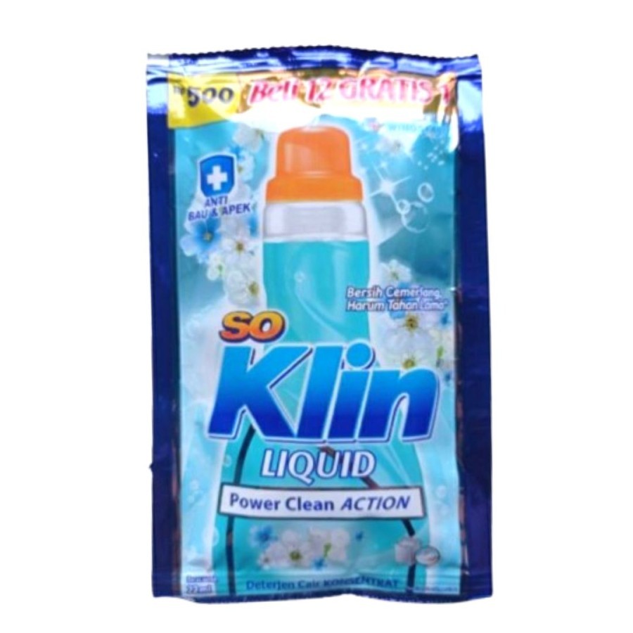 Jual Deterjen Cair Sachet So Klin Liquid Power Clean 22 ml Biru 500an ...
