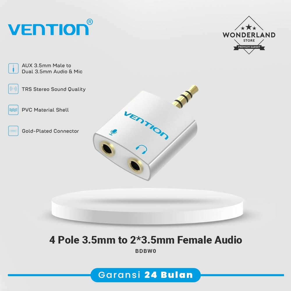 Jual Vention Audio Splitter Adapter 3.5mm Male to 2 Female 4 Pole Jack ...