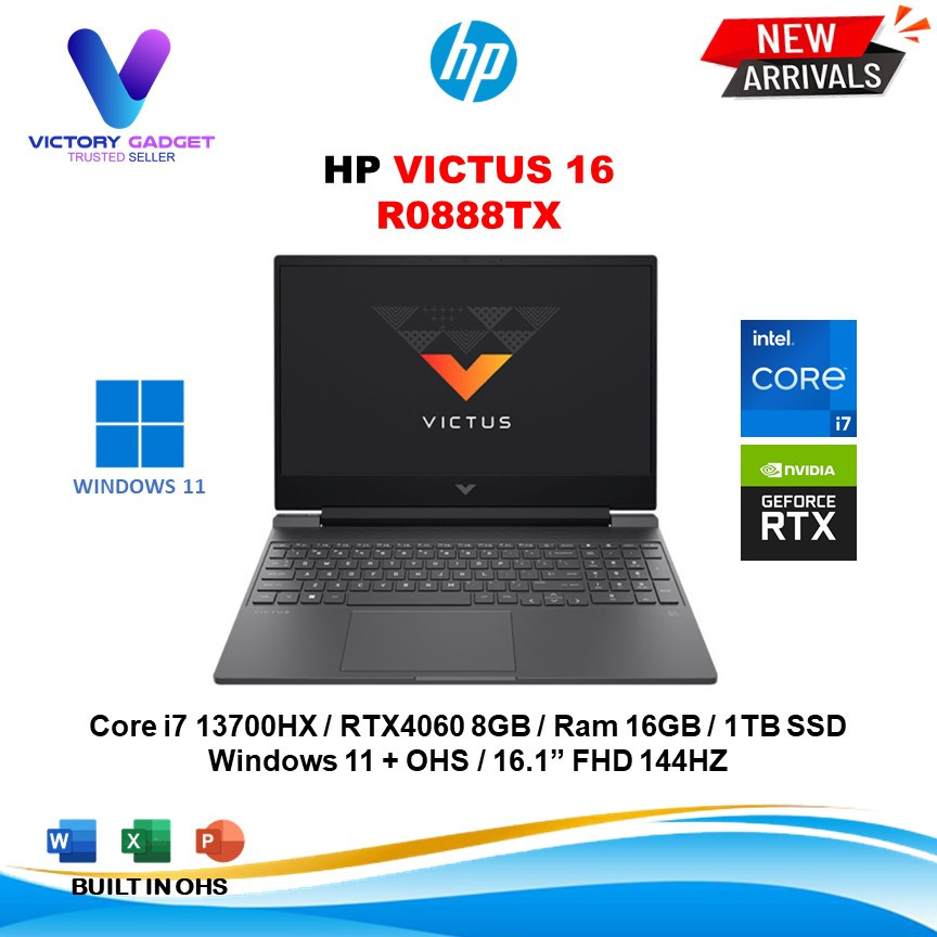 Jual HP Victus 16 R0888TX RTX4060 8GB Core i7 13700HX Ram 16GB 1TB SSD ...