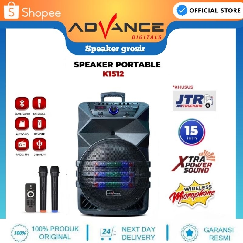 Jual SPEAKER BLUETOOTHPORTABLE ADVANCE K1512 15 inch-FREE 2 BH MIC WIRELLES | Shopee Indonesia