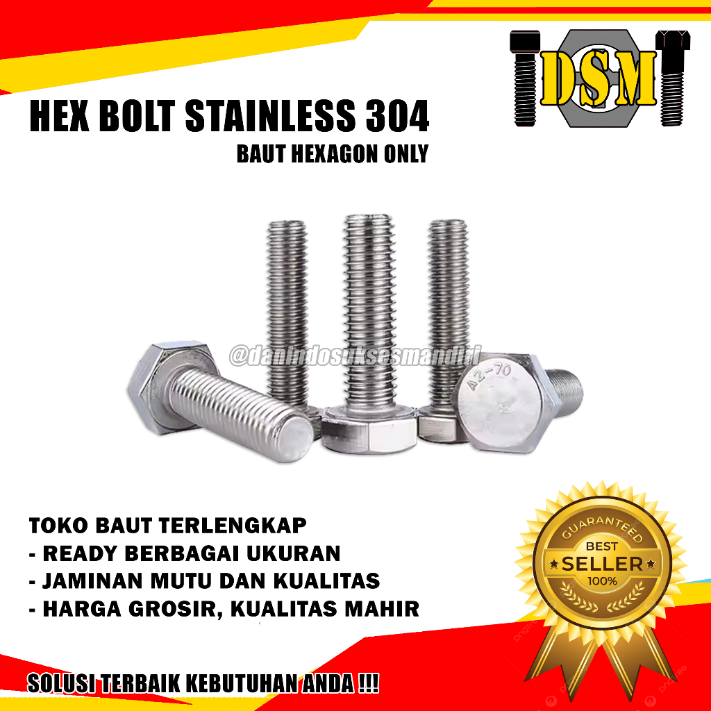 Jual SS 304 / Baut M18x70 / Hex Bolt Stainless M18 Pitch 2,5 Kunci 27 ...
