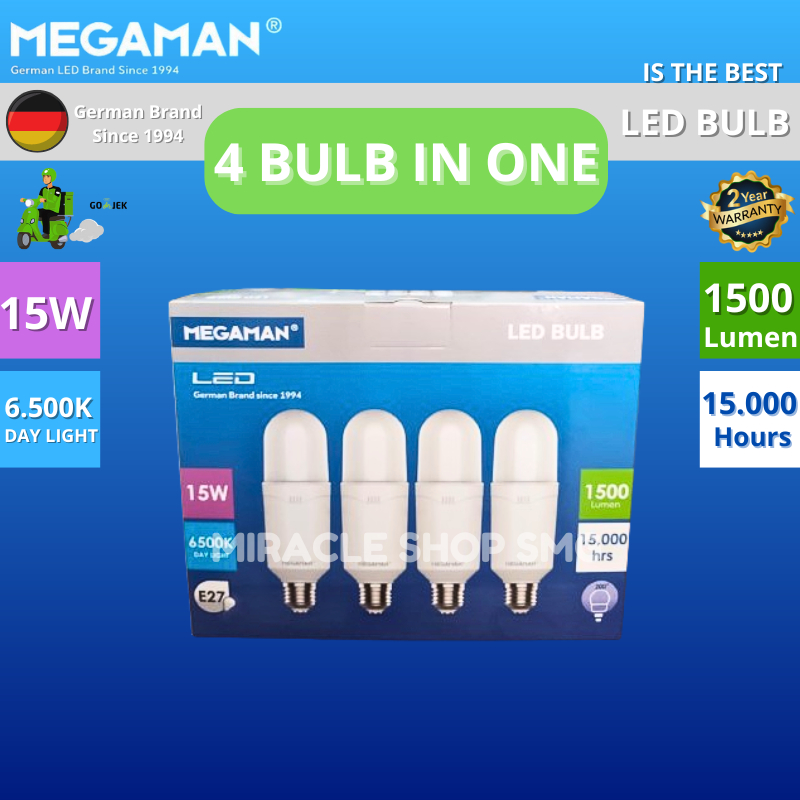 Jual Megaman Pack 4pcs P-Bulb 5W 9W 12W 15W Daylight Lampu LED Stick Bohlam Cahaya Putih E27 ...