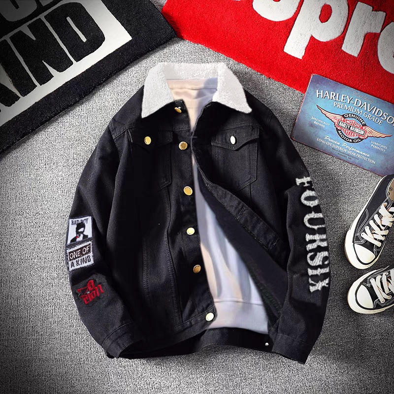 Jual Jaket Jeans Denim Distro Hitam kombinasi Sherpa Abu Terbaru 2025 ...