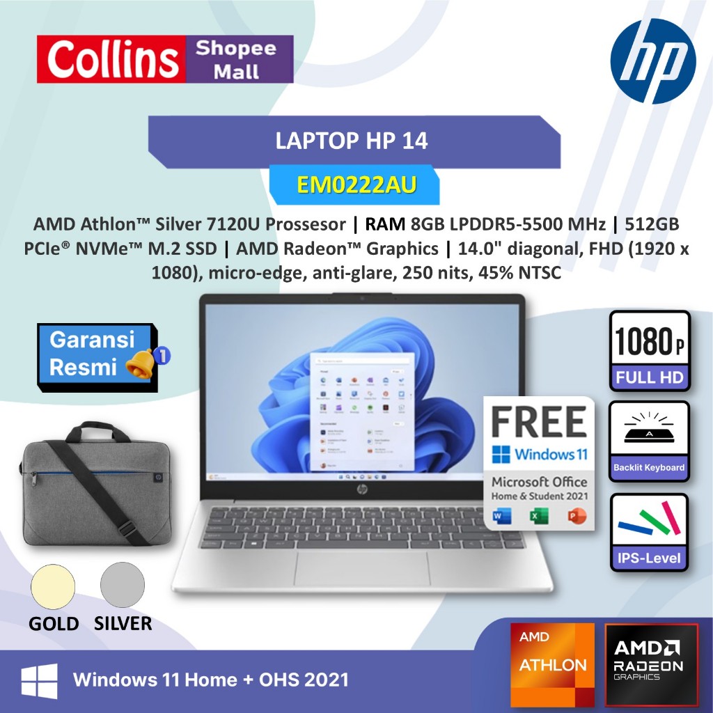 Jual Laptop HP 14 EM0223AU AMD Athlon 7120 8GB 512GB Windows 11 ...