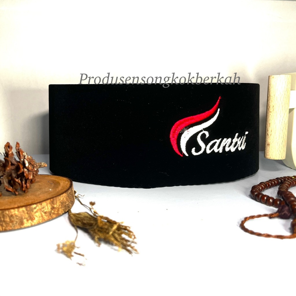 Jual promo! peci songkok hitam Logo Santri tinggi Normal (9 cm) + Ada ...