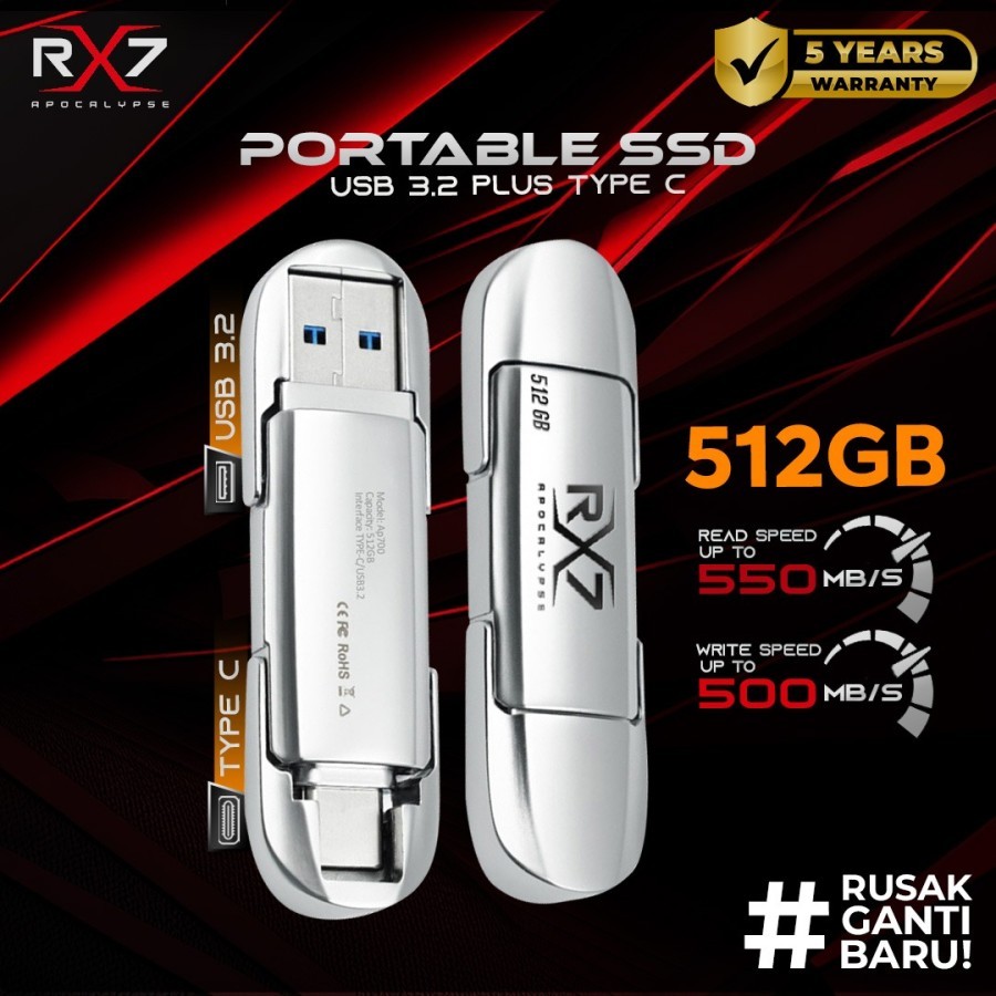 Jual SSD PORTABLE 512GB RX7 / HDD EXTERNAL TYPE C RX7 512GB GARANSI ...
