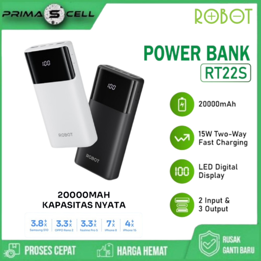 Jual ROBOT Smart Powerbank Fast Charging 20000mAh RT22S 15W 3 Port ...