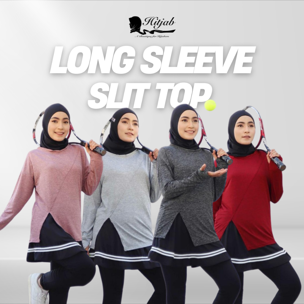 Jual Baju Olahraga Wanita Muslimah Lengan Panjang Long Sleeve Slit Top ...