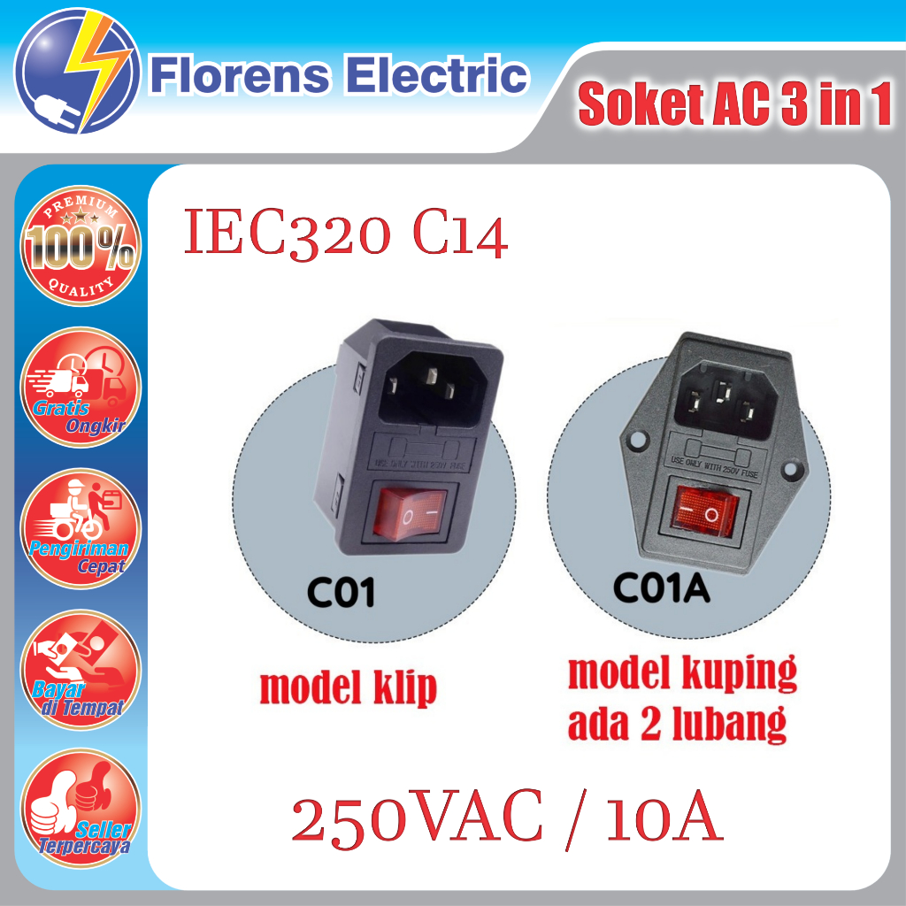 Jual Soket AC 3 in 1 with Saklar on-off Lampu Fuse Holder Power Outlet Socket Switch 3 Pin 10A ...