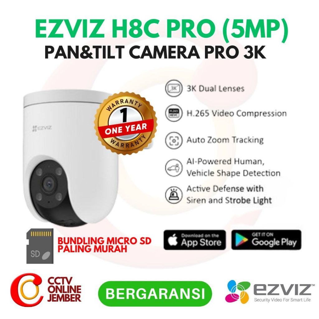 Jual EZVIZ H8C PRO 5MP RESOLUSI 3K PAN & TILT CAMERA FREE BRACKET ...