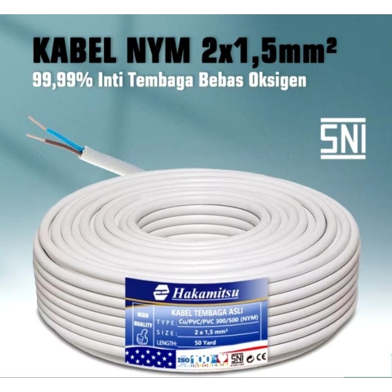 Jual Kabel NYM 2 x 1,5mm meteran kabel Listrik Tembaga Murni PVC SNI Merek Hakamitsu | Shopee ...