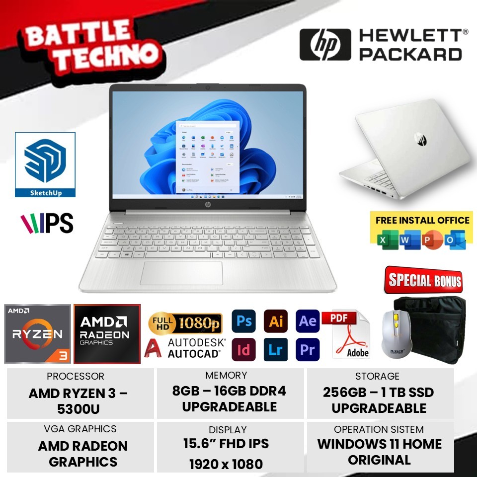 Jual Laptop Gaming HP 15 AMD Ryzen 3 5300U 16GB 1TB FHD IPS Windows 11 ...