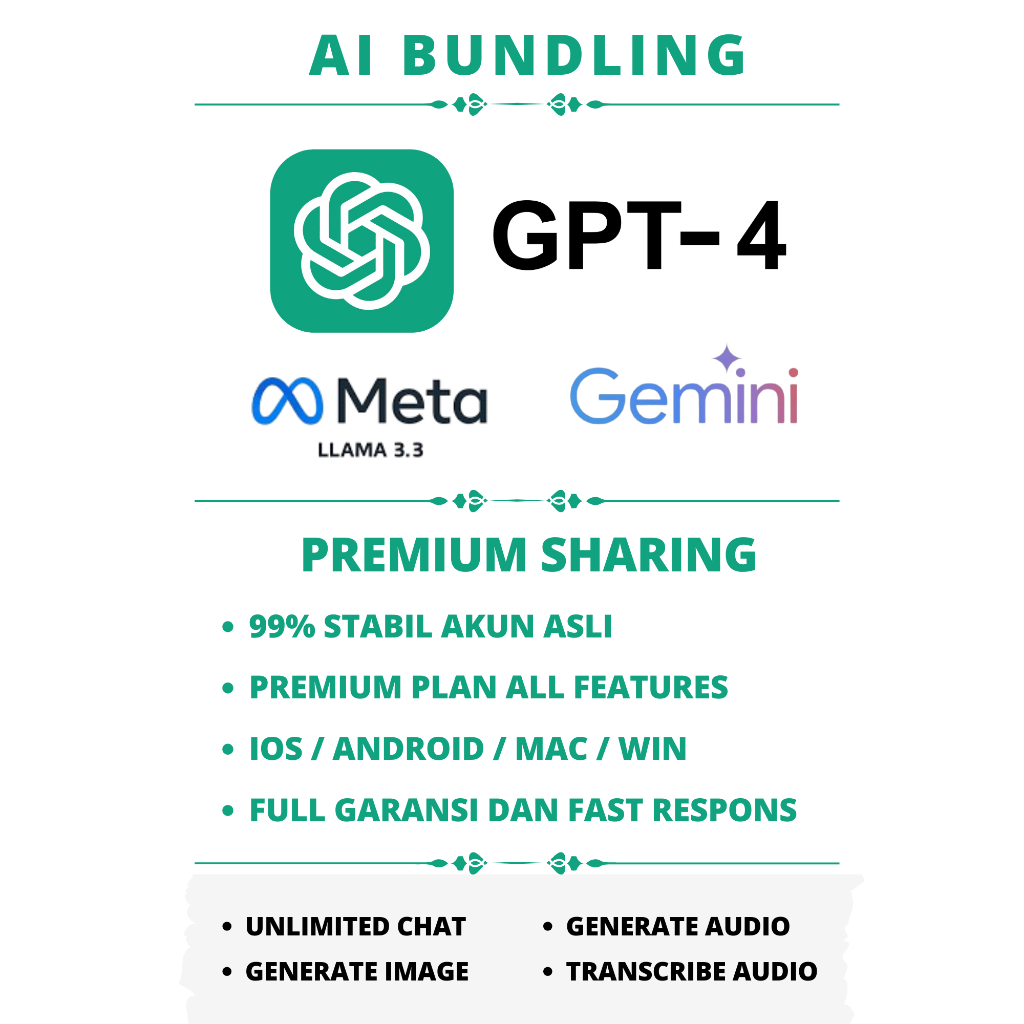 Jual AI Chat GPT-4 Gemini Llama 3.3 Premium ( 1 bulan ) | Shopee Indonesia