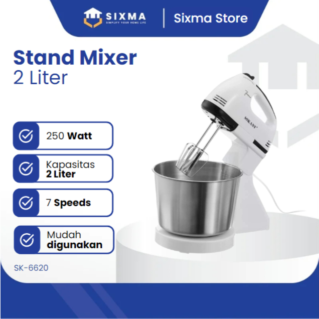 Jual Stand Mixer Hand Mixer 2 Liter Sixma SK-6620 | Shopee Indonesia
