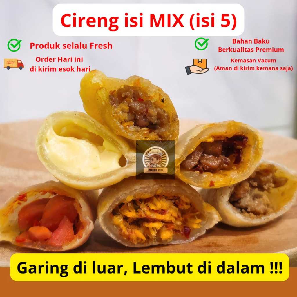 Jual Cireng Isi MIX (Isi 5) khas Bandung Ayam suwir / Sosis / Keju ...