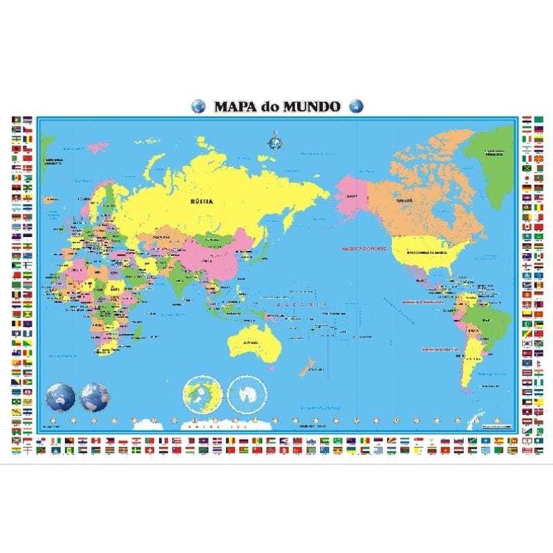 Jual Peta dunia bingkai ukuran sedang versi bahasa portugis ukuran 125 ...