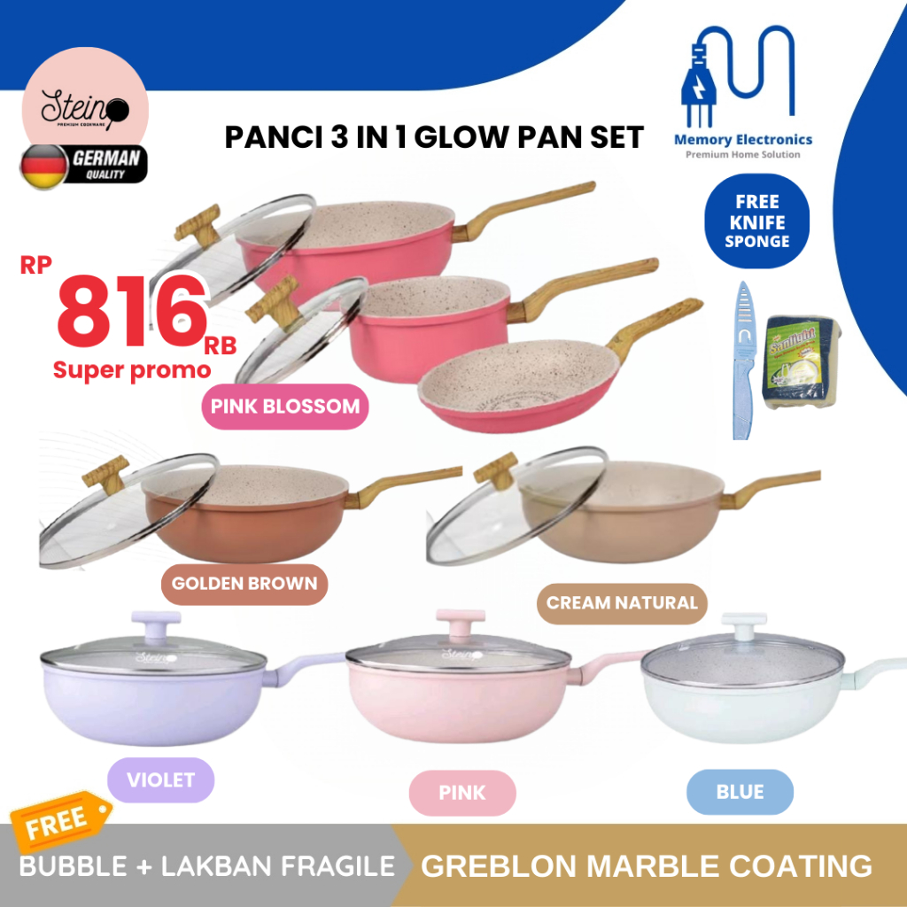 Jual STEIN Glow Pan Set Panci komplit lengkap mewah teflon | Shopee ...