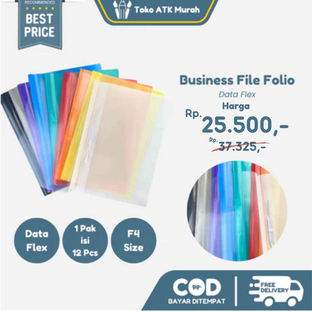 Jual 1 PAK Map Dokumen Plastik Business File F4 / Folio (12 pcs ...