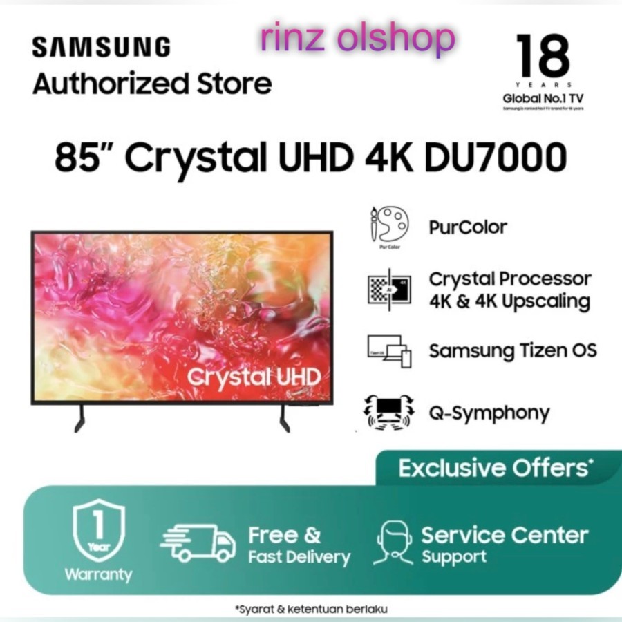 Jual SAMSUNG 85DU7000 / DU7000 CRYSTAL UHD 4K Tizen OS Smart TV 85 Inch - UA85DU7000KXXD ...
