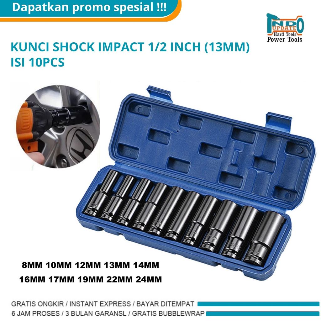 Jual JLD 10Pcs Mata Socket 1/2‘’ 8-24mm Impact Kunci Socket/Kunci shock Impact socket set/Impact ...