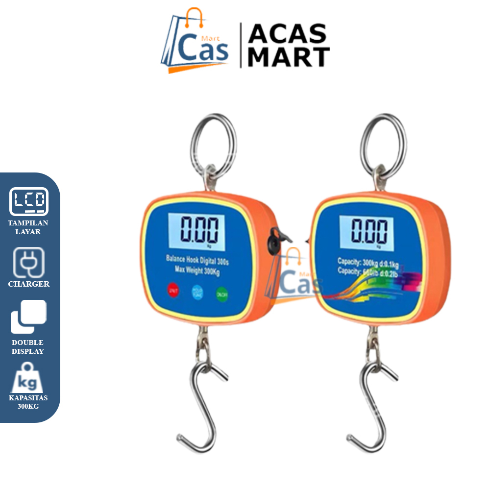 Jual AM - OCS L1-300Kg Timbangan Gantung 300kg / 100gram Digital LED Double Display Besi Hanging ...