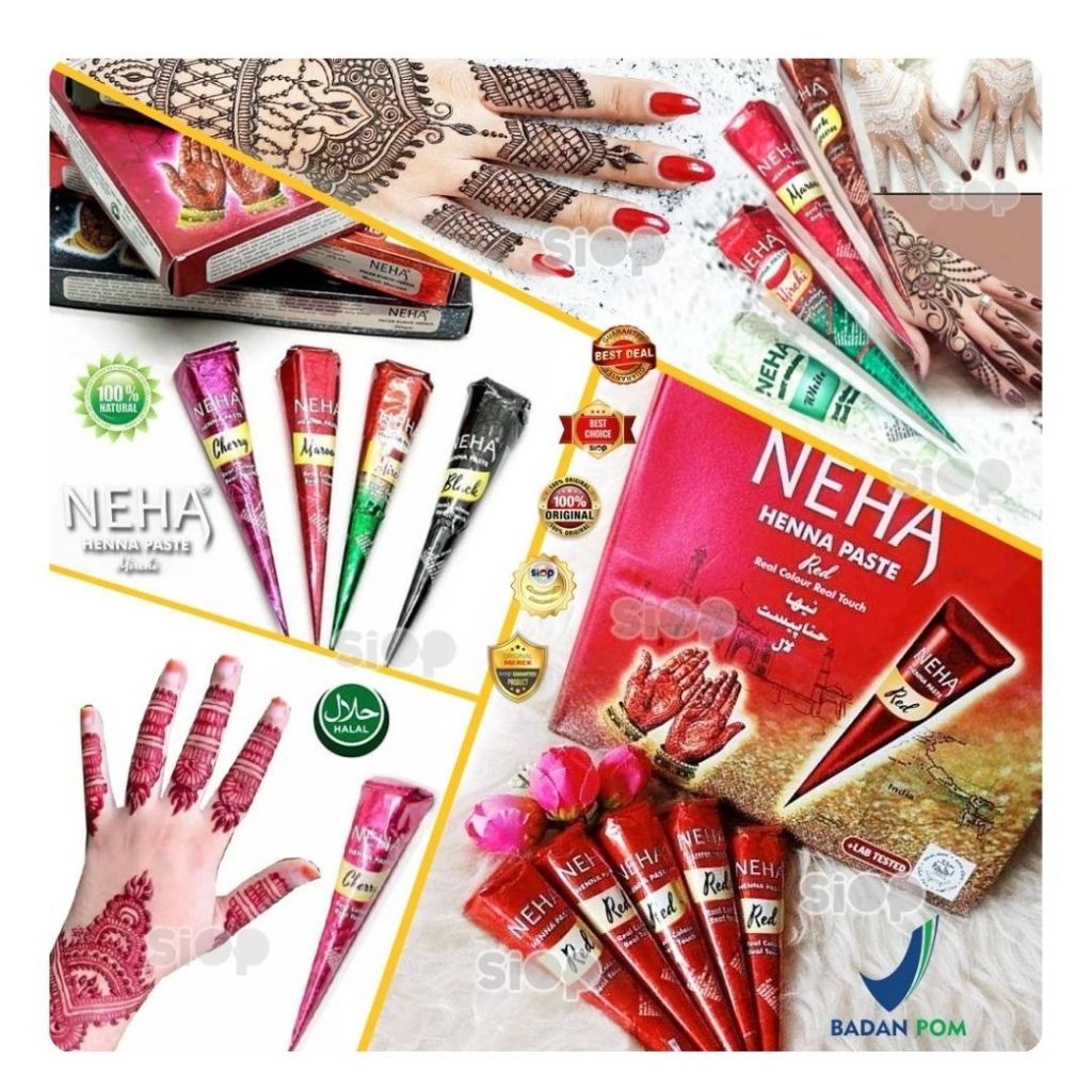 Jual NEHA HENNA PASTE HENNA HALAL BPOM || red || maroon || putih ...