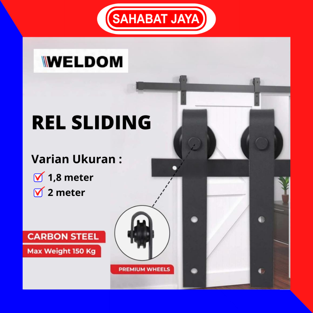 Jual WELDOM Rel Gantung Pintu Kayu Geser Sliding Rail Barn Door 1,8 M / 2 M | Shopee Indonesia