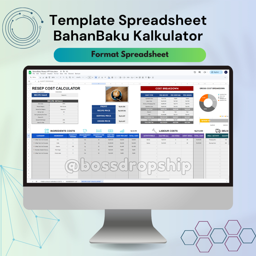 Jual Template Spreadsheet BahanBaku Resep Kalkulator Tools untuk ...