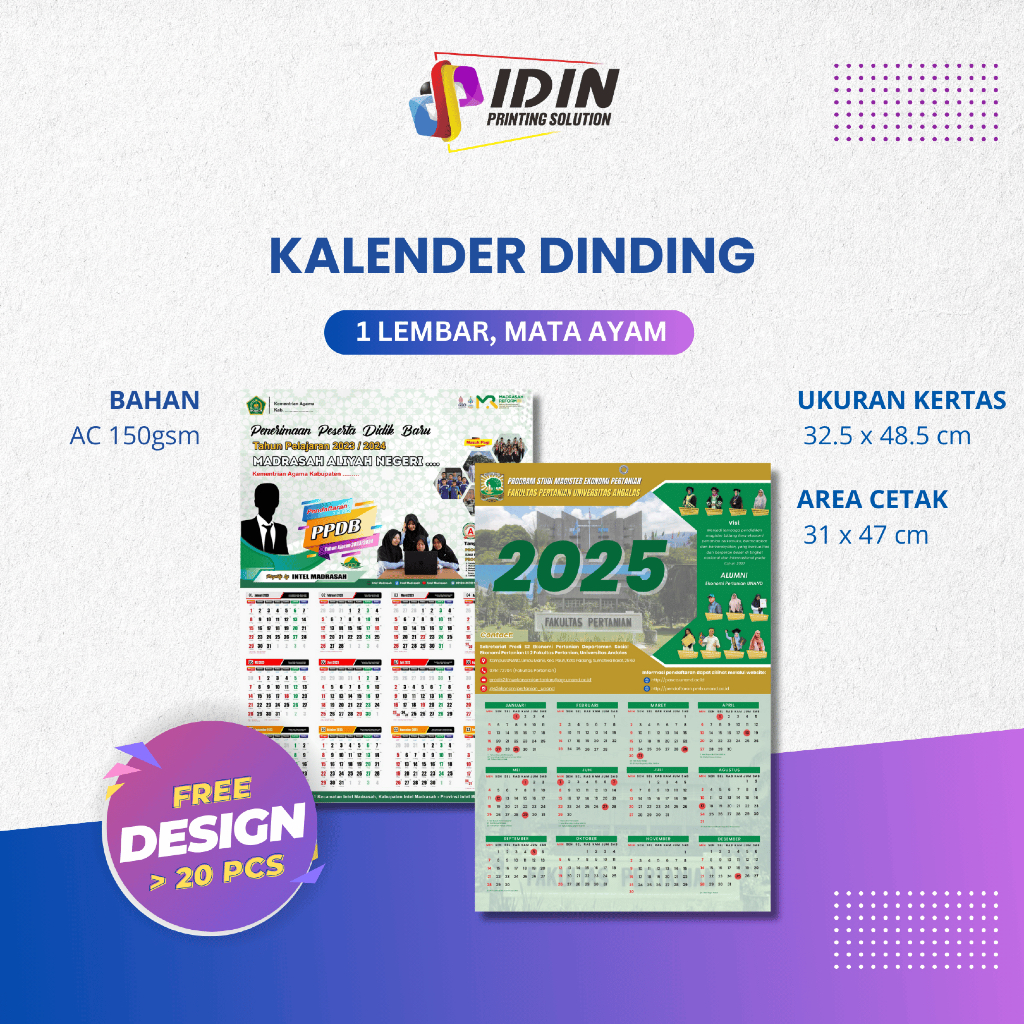 Jual Custom Kalender Dinding 2025 1 Lembar Instansi Merchandise Bisnis ...