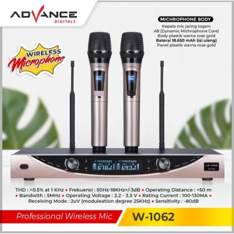 Jual Mic Wireless Advance W-1062 Dual Microphone/Mic Advance W1062 Bisa ...