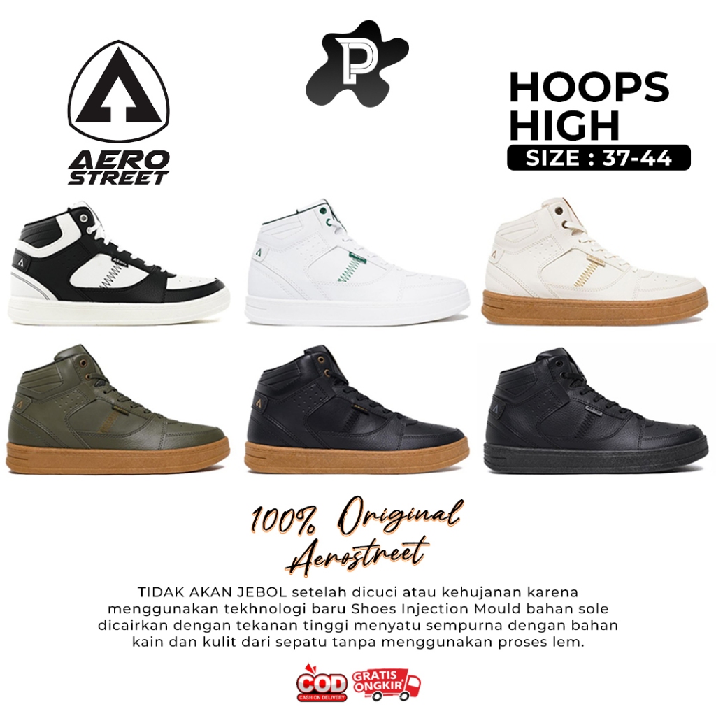 Jual Aerostreet 37-44 Hoops 2.0 High Black White / White / White Gum / Army Gum / Black Gum ...
