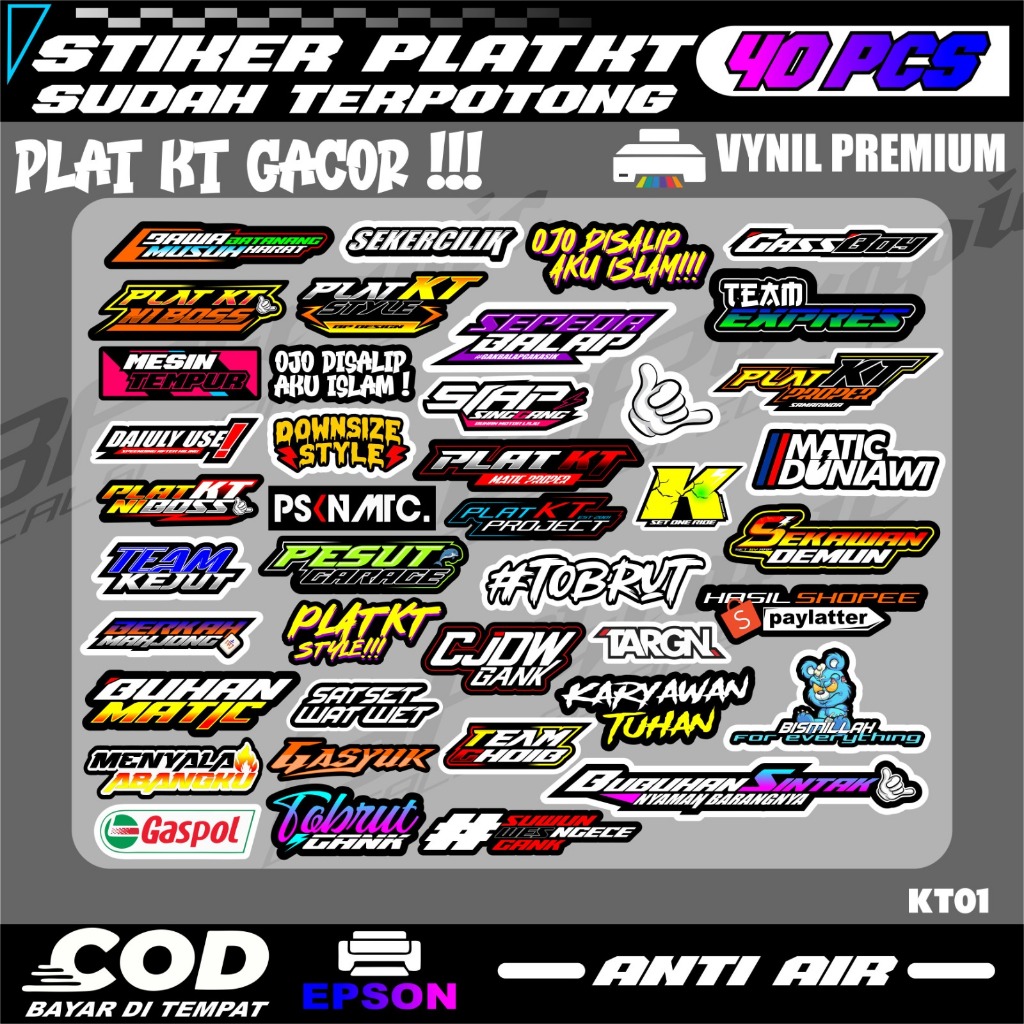 Jual stiker plat KT stiker racing terbaru isi 40pcs sudah terpotong ...