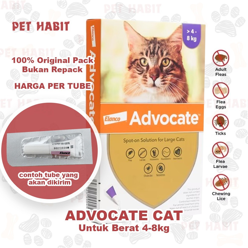 Jual Advocate Cat Elanco Large Obat Kutu dan Cacing Kucing Sedang dan Besar (0.8ML) 4-8Kg Per ...