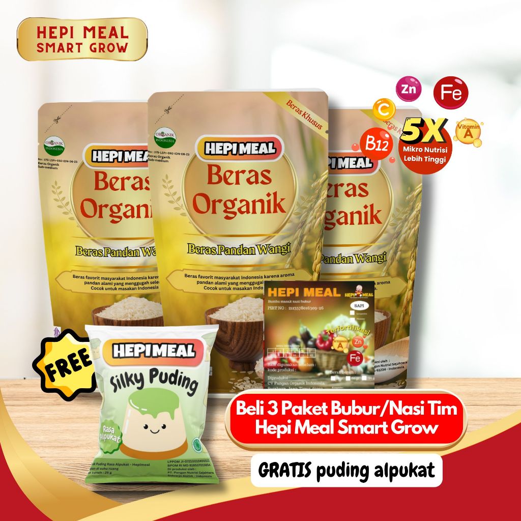 Jual Hepi Meal Smart Grow Bubur / Nasi Tim x3 GRATIS Puding Alpukat ...