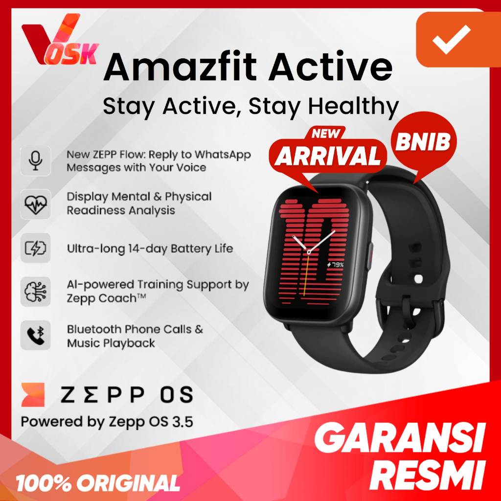 Jual Amazfit Official Active 42mm Smartwatch 1.75" HD AMOLED Display ...