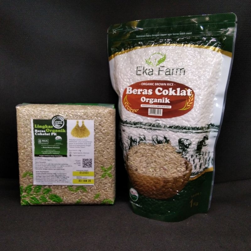 Jual Beras Coklat Organik Vaccum 1kg | Lingkar Organik atau Eka Farm | Shopee Indonesia