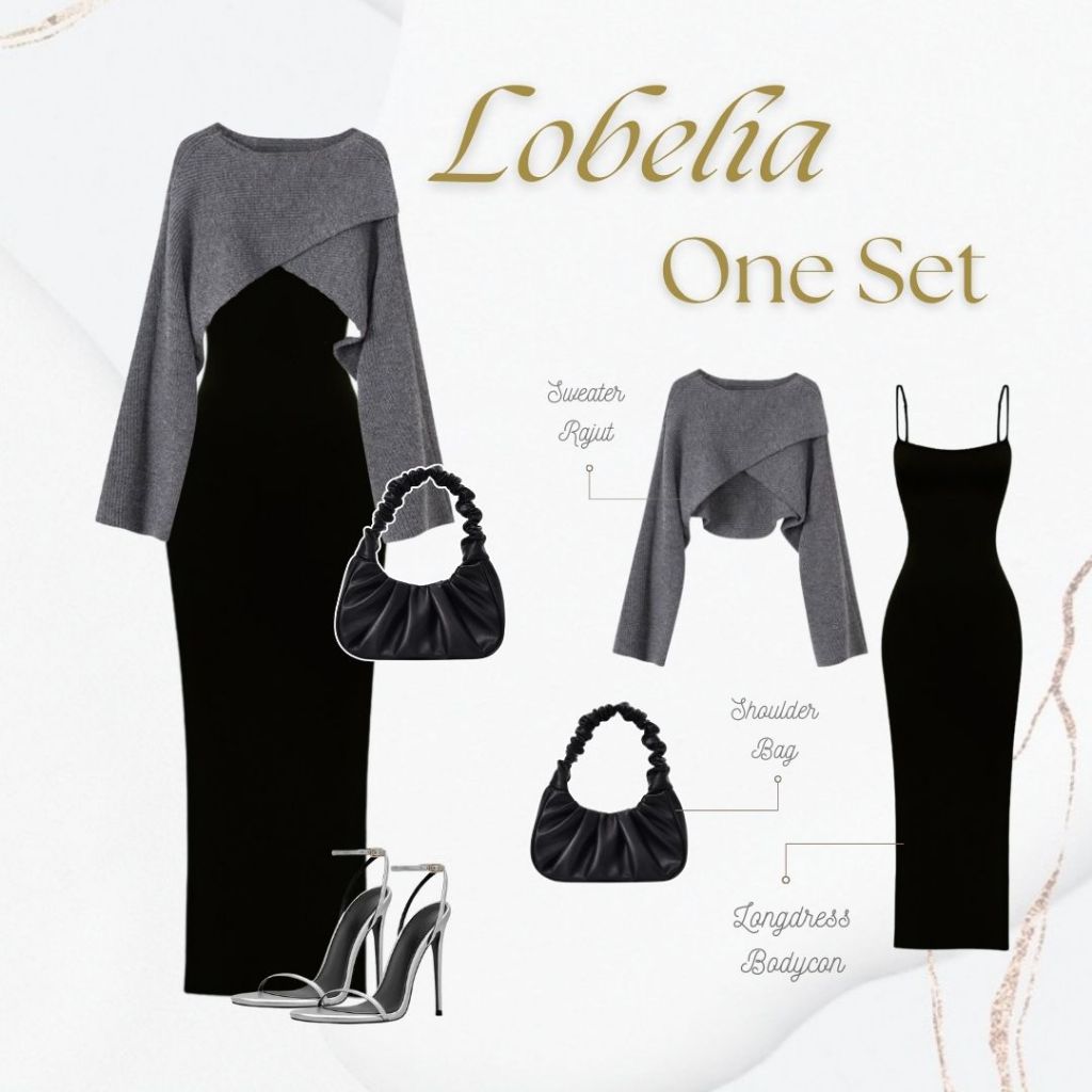 Jual Oneset 3in1 Wanita | Sweater Rajut Abu Longdress Bodycon Hitam Tas ...