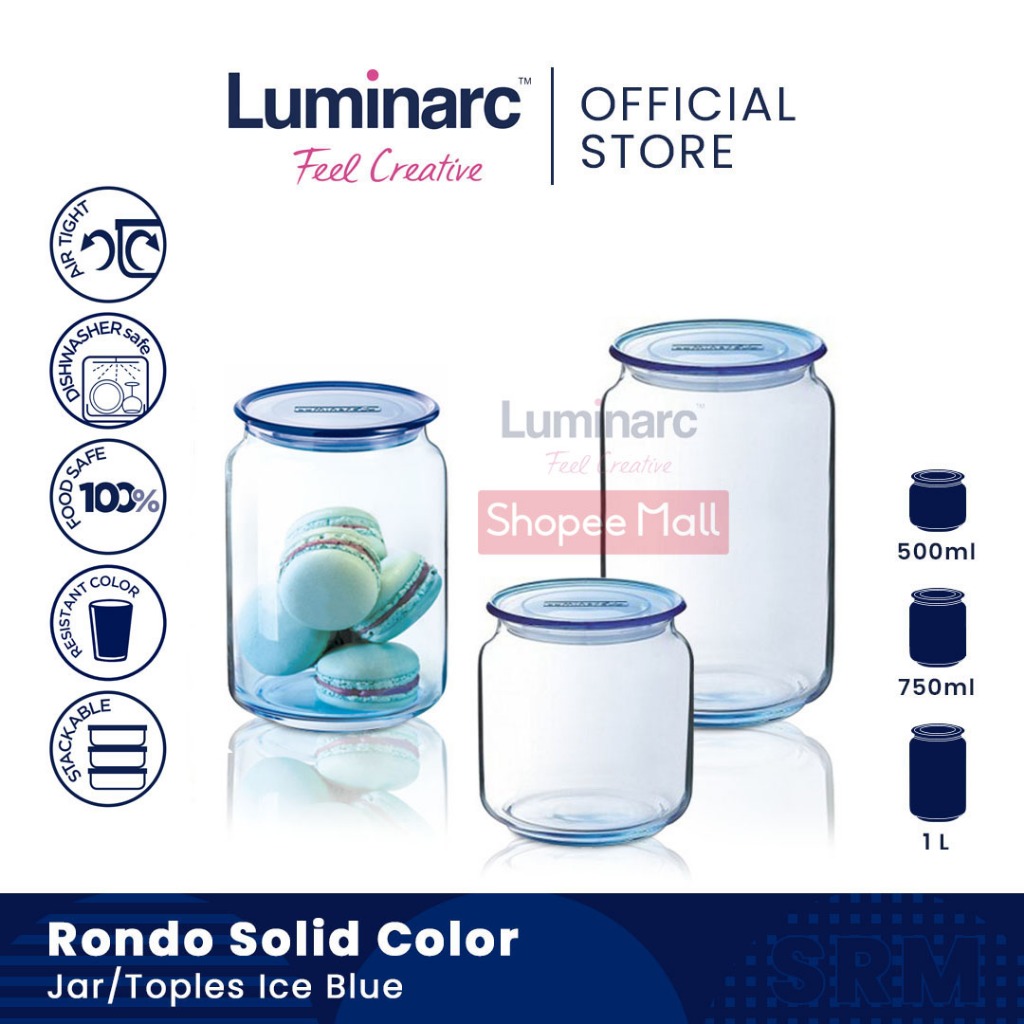 Jual LUMINARC Jar/Toples Kaca Rondo Solid Color Ice Blue 500ml/750ml/1L ...