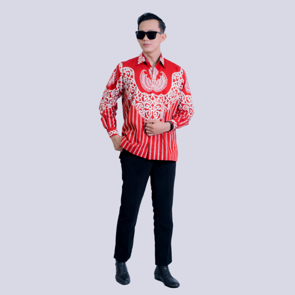 Jual BATIK SIMONET Baju Batik Merah Pria Kemeja Batik Lengan Panjang ...