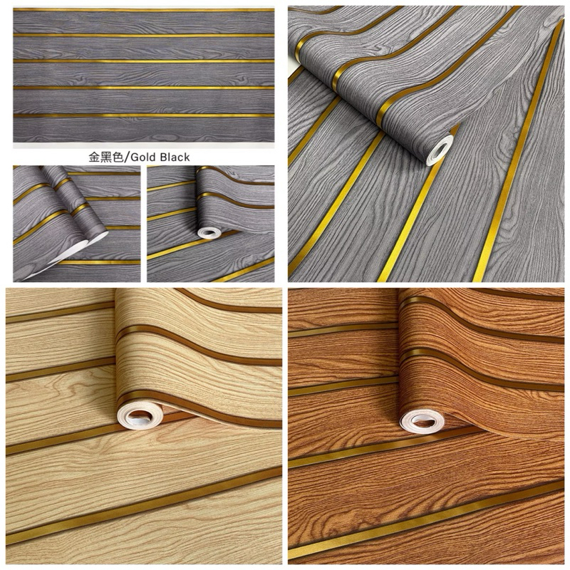 Jual WALLPAPER DINDING MOTIF KAYU PANEL LIST GOLD 45 CM X 7-8 METER ...