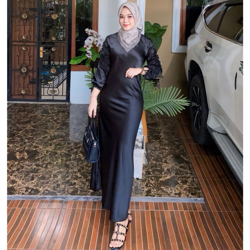 Jual DRESS SATIN SILK VELVET DARLA LENGAN SERUT - DRESS KONDANGAN ...