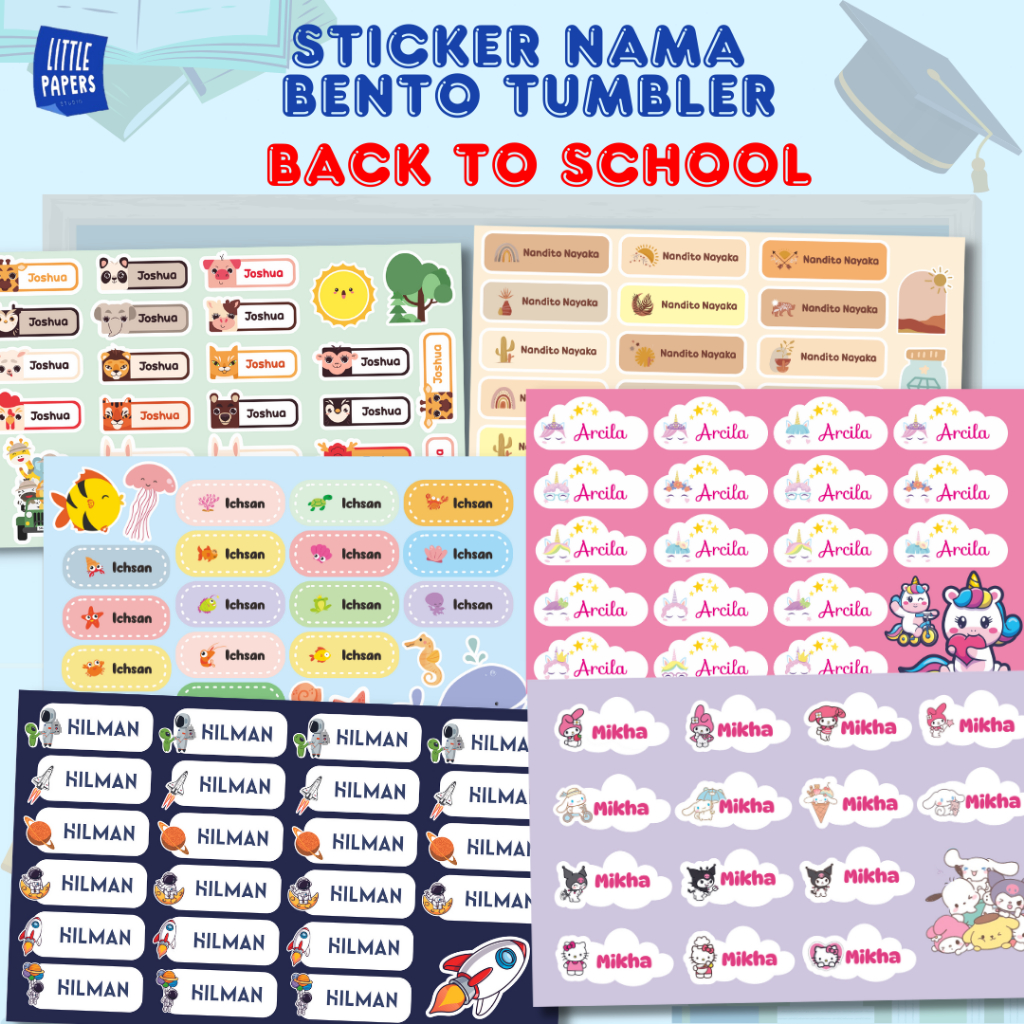 Jual Sticker Label Nama Tempat Makan Tumbler Alat Sekolah Waterproof ...