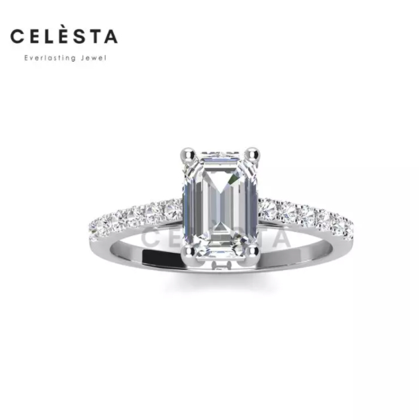 Jual Berlian Moissanite Le Cleavon Emerald Cut Ring [GRA CERTIFICATE MOISSANITE DIAMOND ...