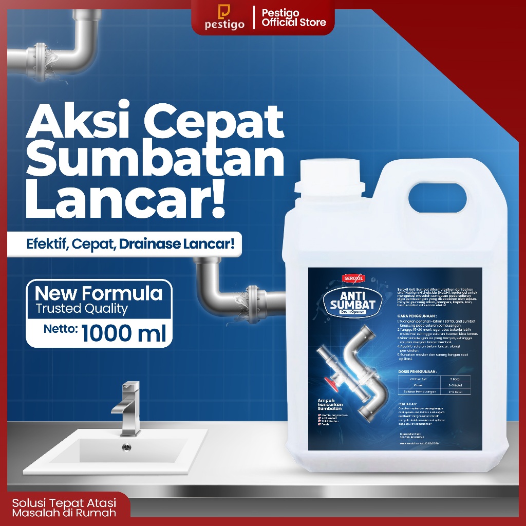 Jual Drain Opener Anti Sumbat Toilet Wastafel Soda Api Cair 1 Liter ...