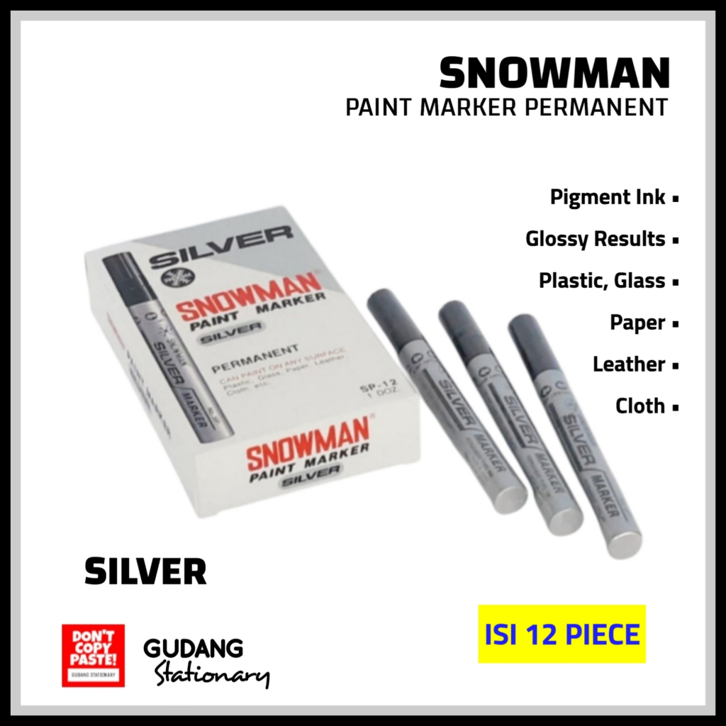 Jual Spidol Permanent Paint Marker Snowman Silver (isi 12 pcs) | Shopee ...
