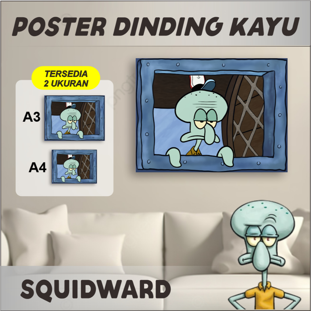 Jual Poster Dinding Kayu Wallpaper Squidward Film Cartoon Spongebob ...