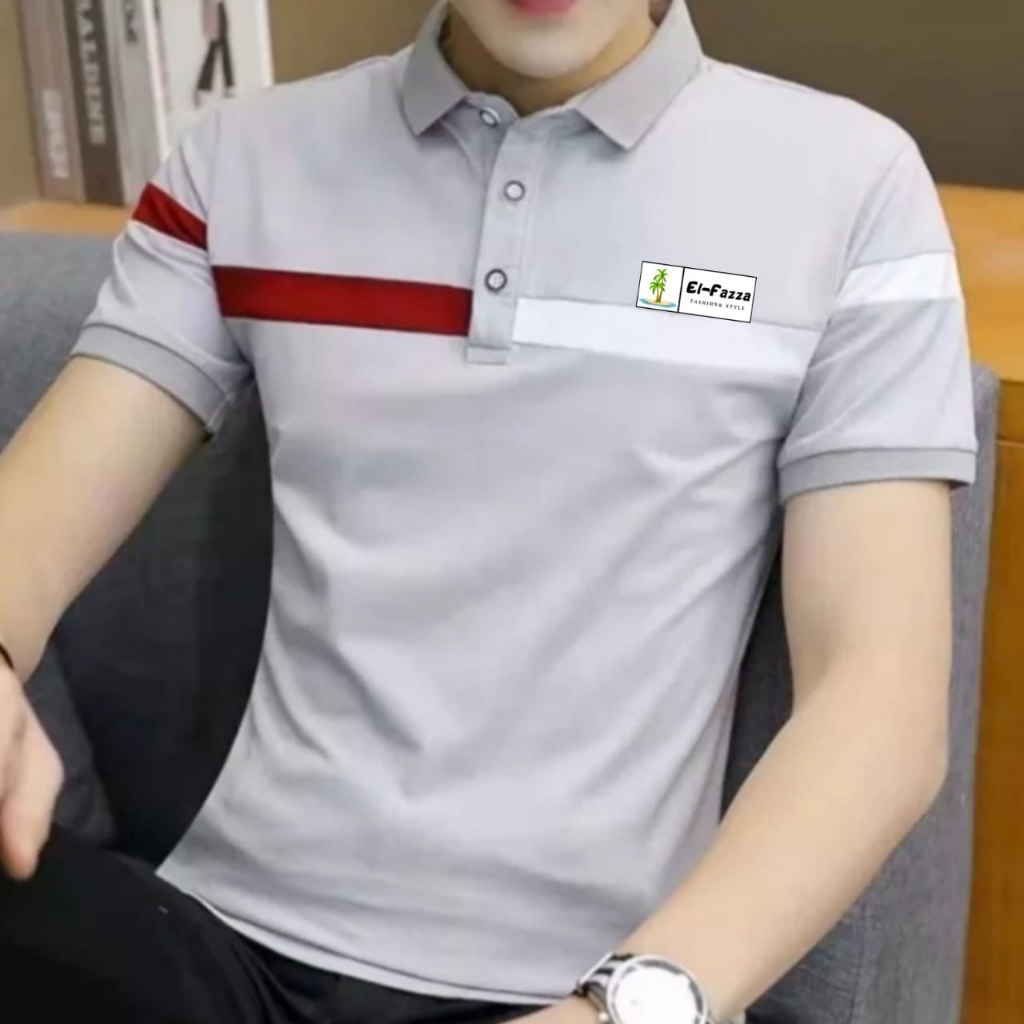 Jual Kaos polo pria lengan pendek motif kombinasi baju kerah pria ...