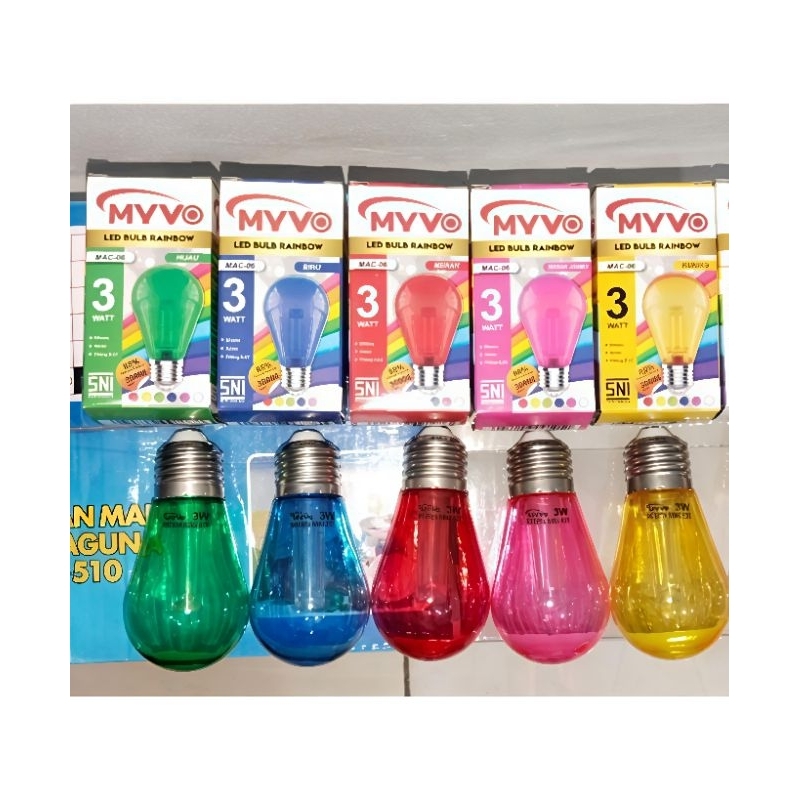 Jual Lampu LED Warna MYVO RAINBOW BULB WARNA 3W (Merah/Biru/Pink/Hijau ...