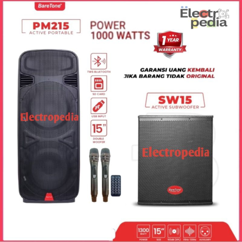 Jual Paket Sound System Speaker Portable Baretone PM215 Double woofer ...
